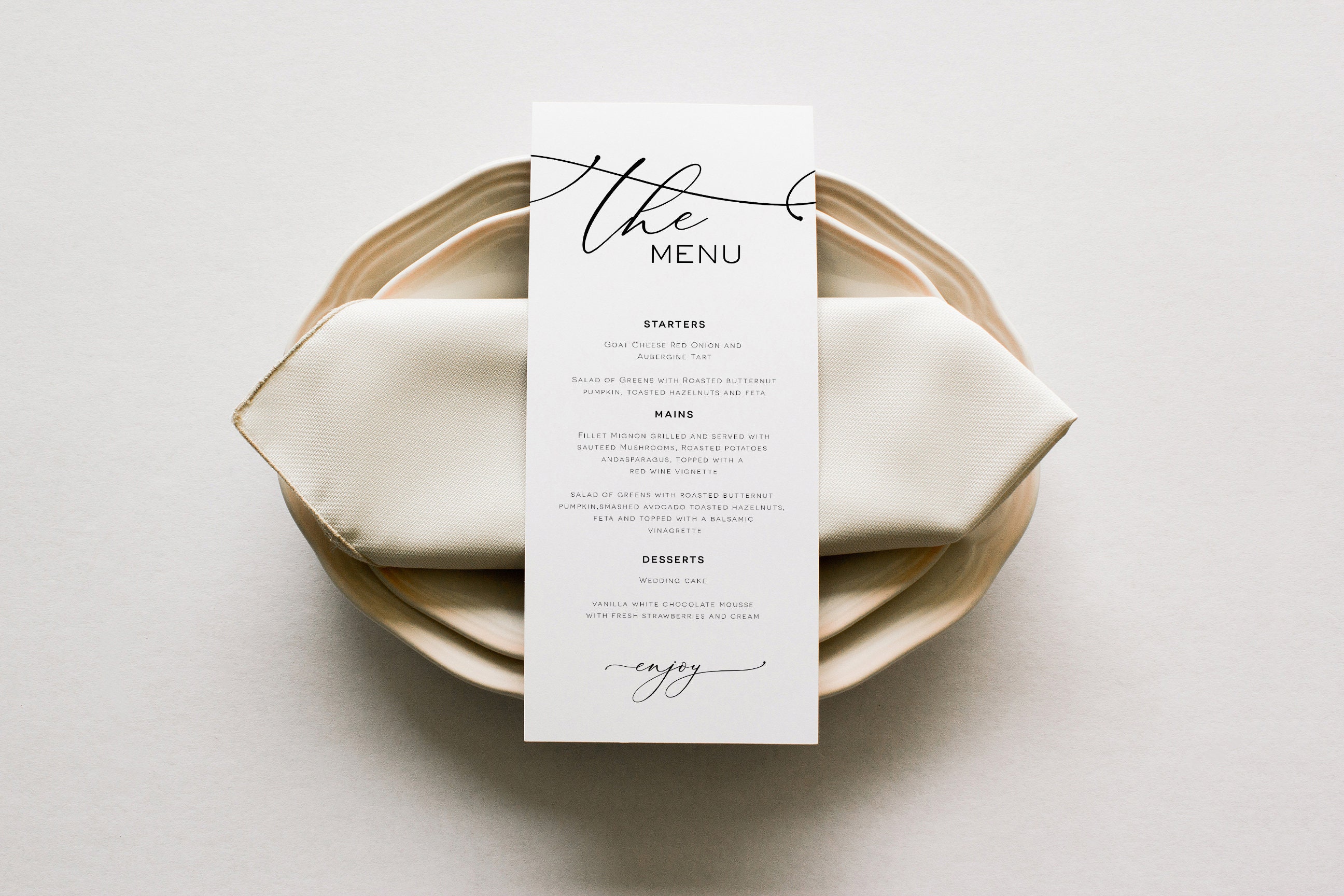 Script Menu Card Printable Menu Calligraphy Menu Card - Etsy