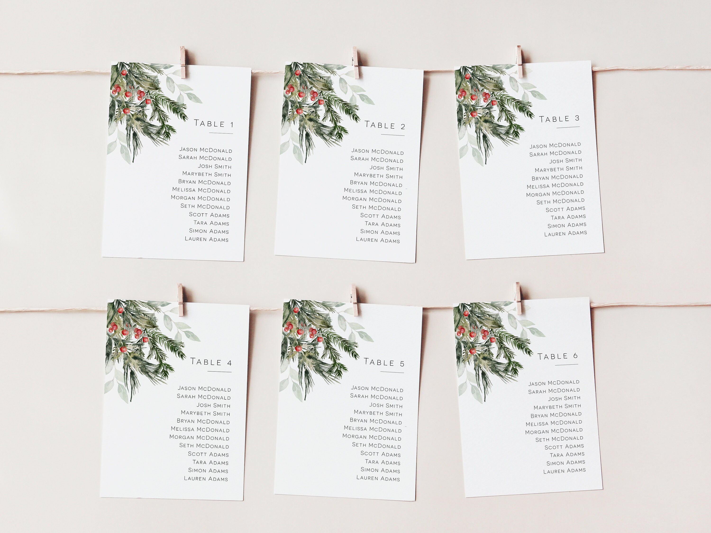 Christmas Seating Chart Cards Holiday Seating Chart Wedding - Etsy