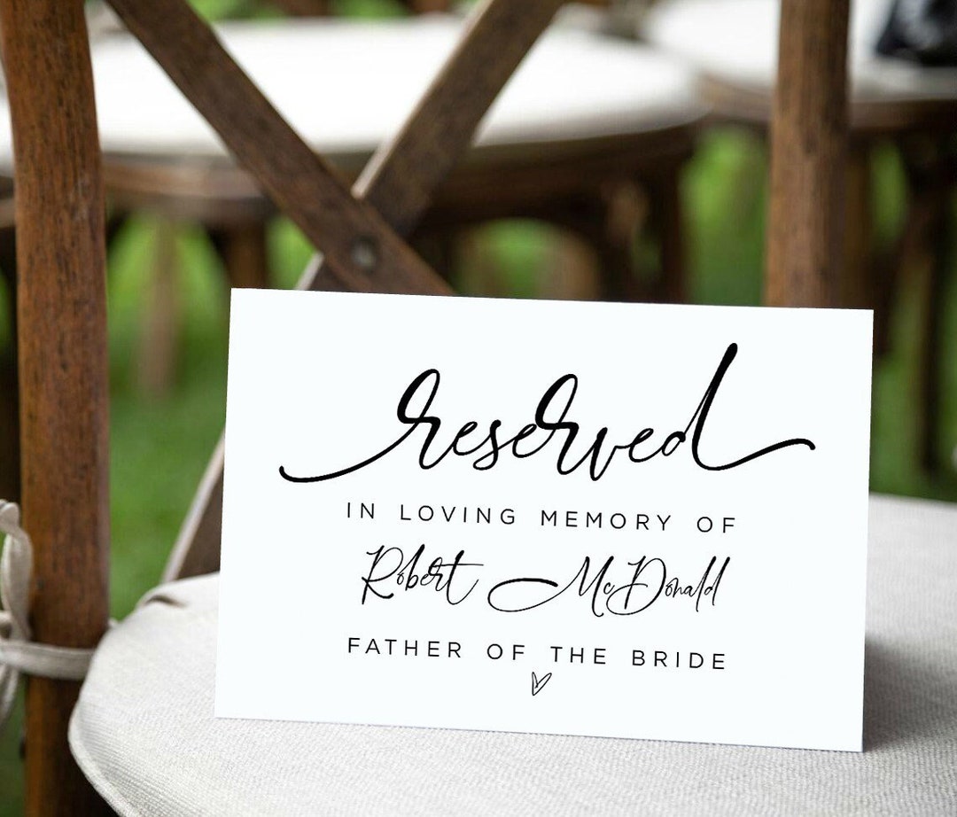 Reserved Seating Sign, Wedding Memorial Sign, Wedding Memory Reserved ...