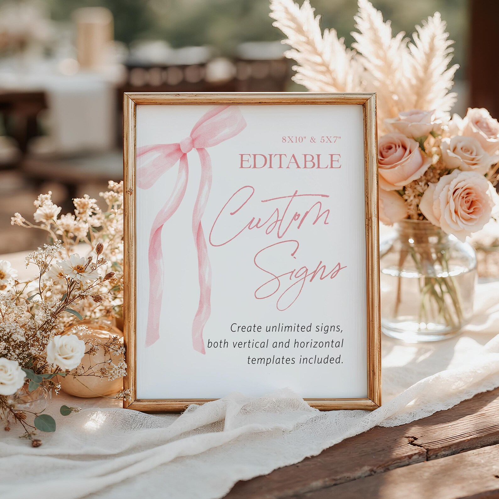 Pink Bow Custom Editable Signs, (portrait and Landscape), Bow Editable ...