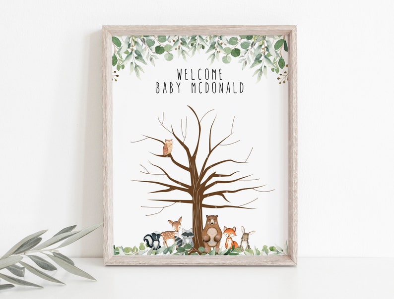 Woodland Fingerprint Tree, Guest Fingerprint Tree Template, Printable ...