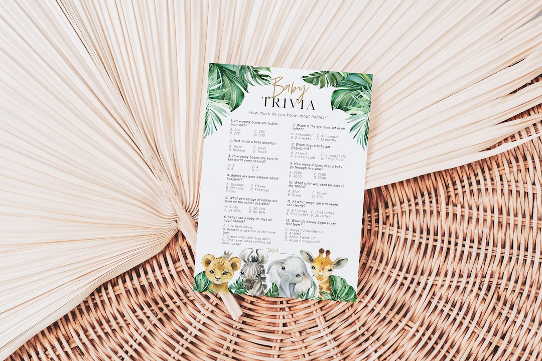 Jungle Baby Trivia, Safari Baby Shower Game, Printable Baby Trivia Game ...