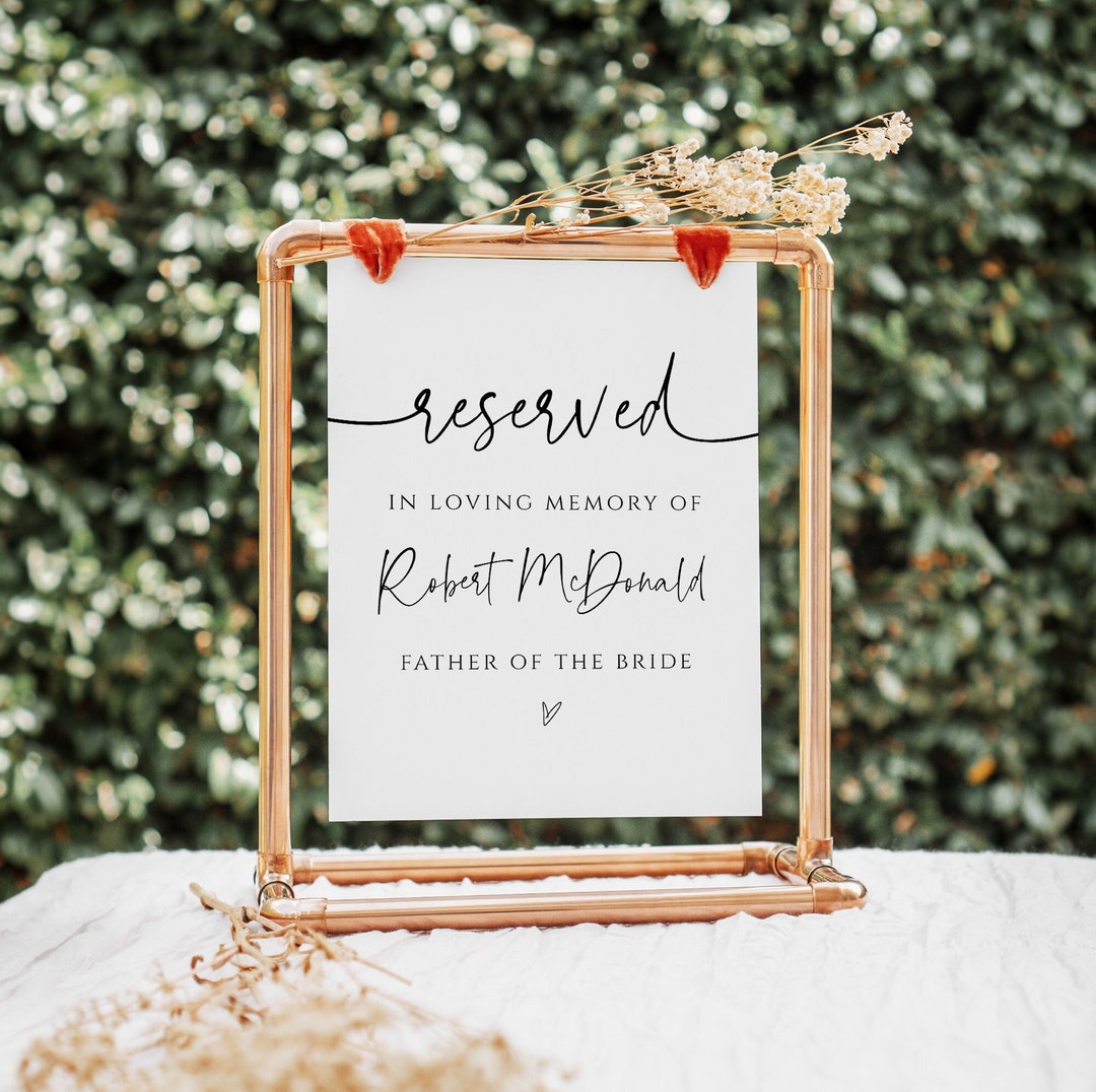 Reserved Seating Sign, Wedding Memorial Sign, Wedding Memory Reserved ...