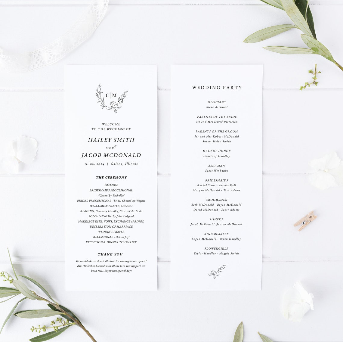 Botanical Wedding Program Templett Wedding Ceremony Program | Etsy