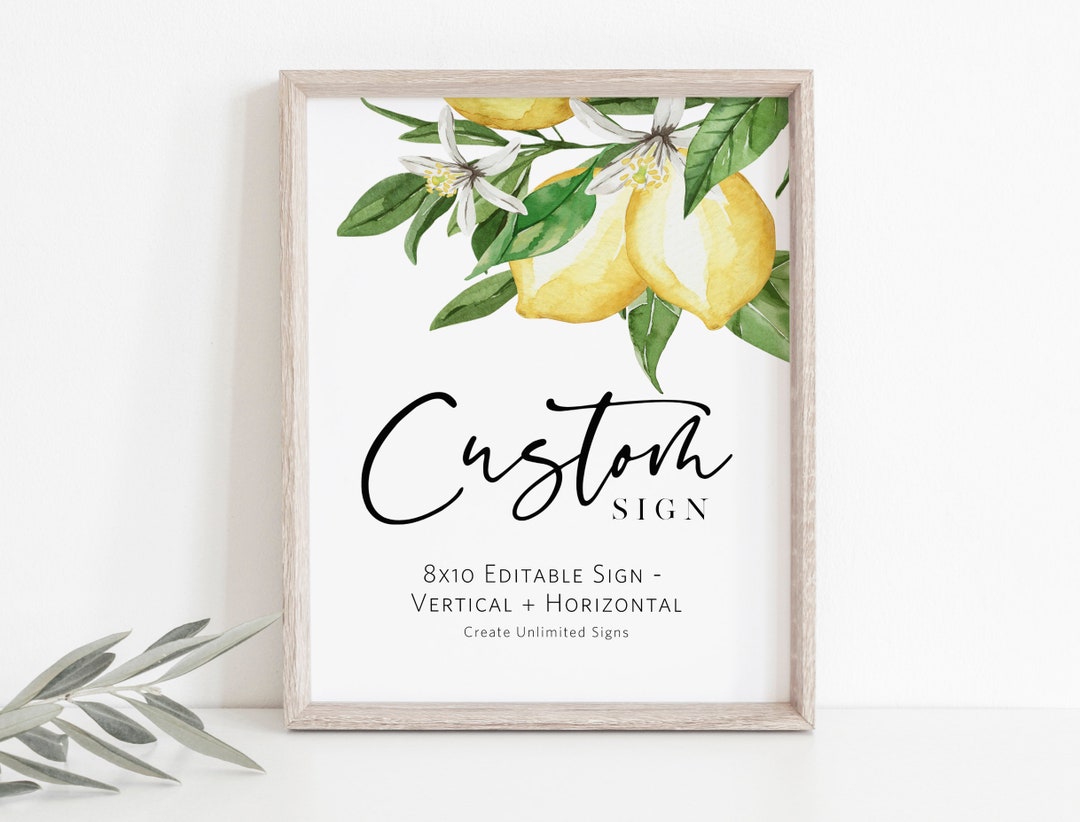 Lemon Custom Sign, (portrait and Landscape), Editable Sign Template ...
