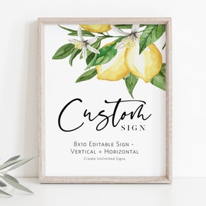 Lemon Custom Sign, (portrait and Landscape), Editable Sign Template ...