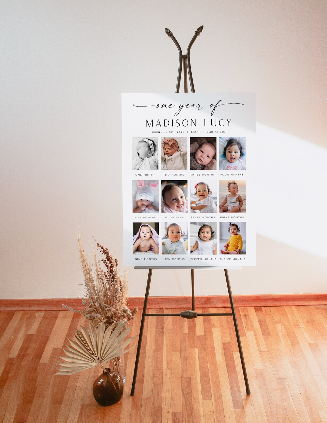 Photo First Birthday Milestone Poster, Baby Milestone Board, Baby's ...