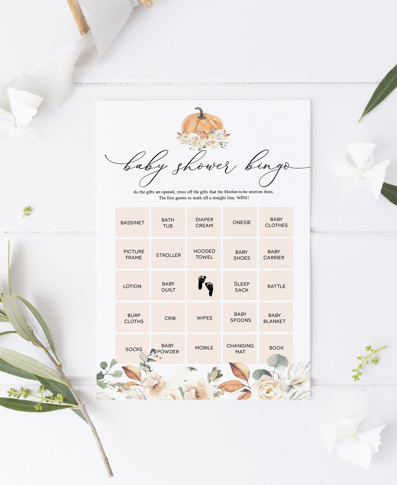 Pumpkin Baby Bingo, Fall Baby Shower Game, Printable Bingo Cards ...