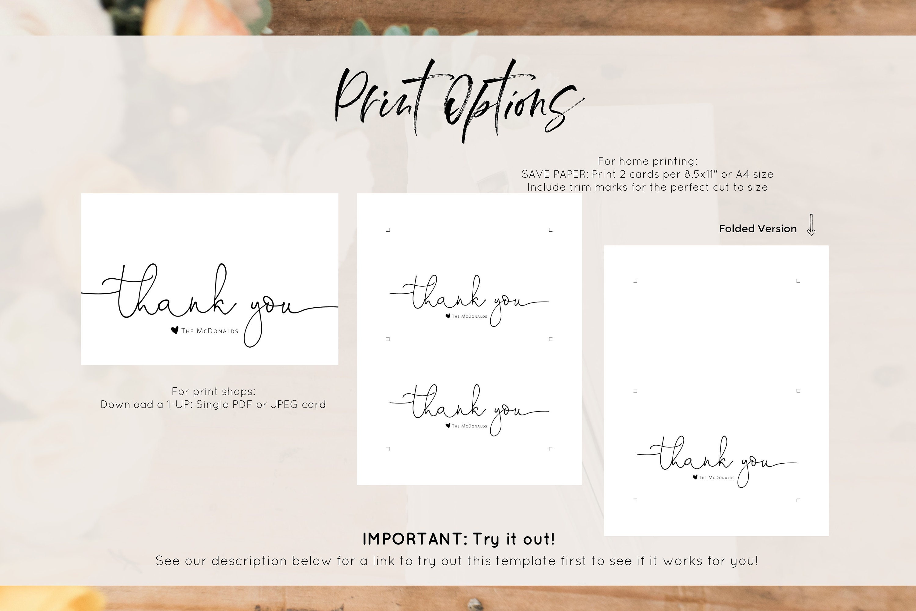 Script Thank You Card Template Thank You Card Printable | Etsy Canada