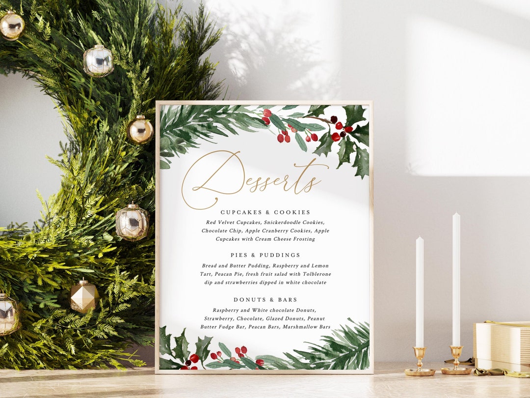 Dessert Menu Sign, Christmas Desserts Sign Template, Printable Sweets ...