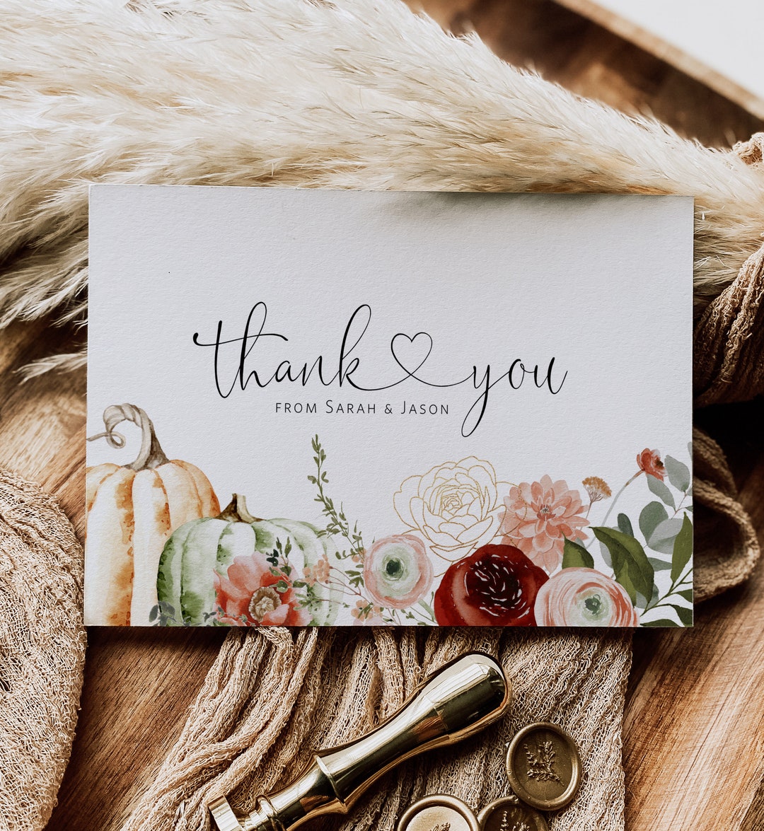 Fall Thank You Card, Pumpkin Thank You Card Template, 4" X 6" Folded ...