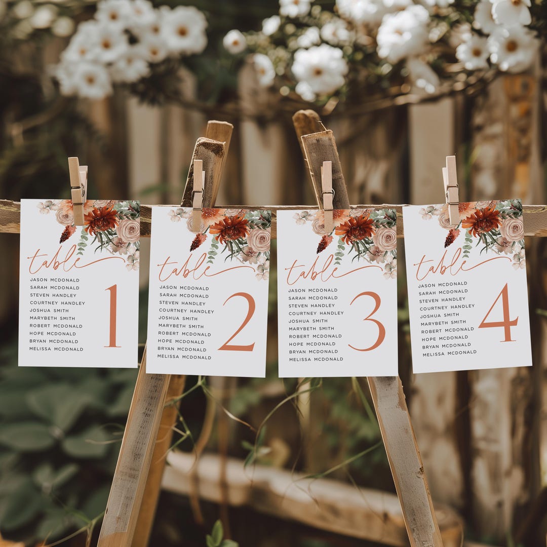 Fall Seating Chart Cards, Autumn Seating Chart Wedding, Terracotta ...