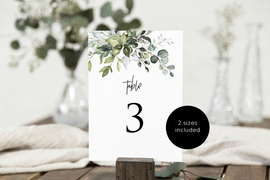 Printable Table Numbers, Greenery Table Numbers, 5x7, 4x6, Table ...