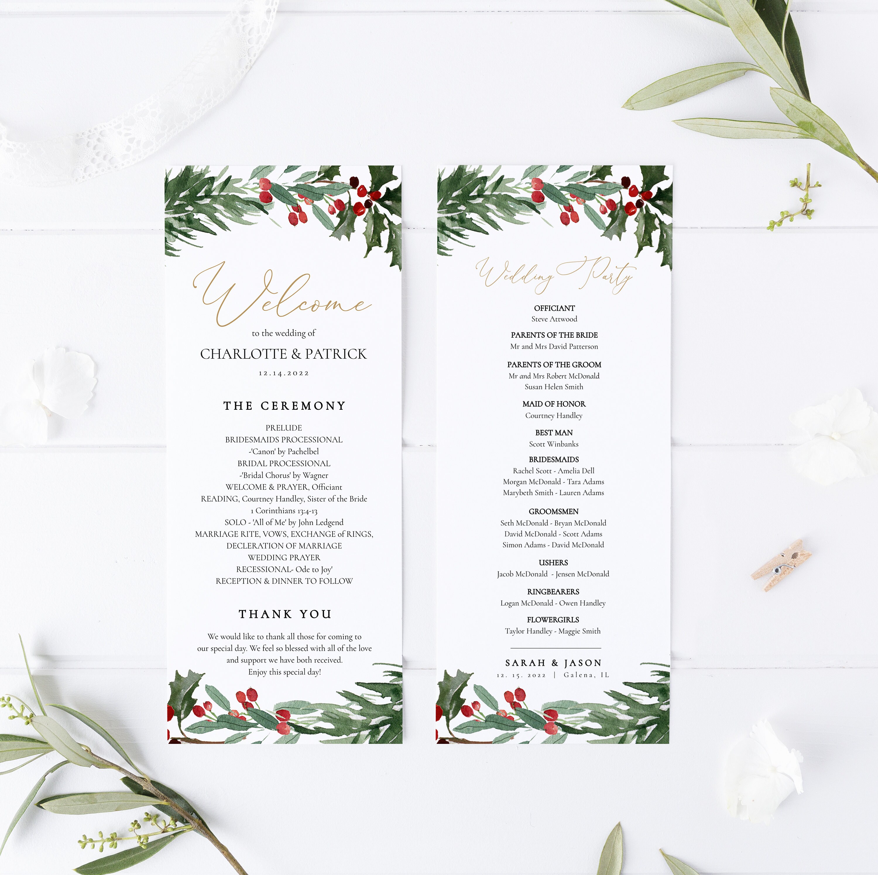 Christmas Wedding Program Printable Wedding Ceremony Program | Etsy