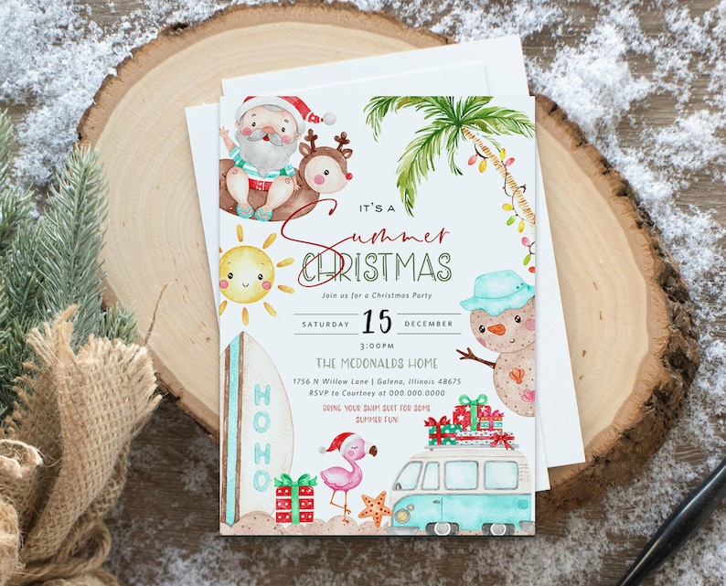 Summer Christmas Party Invitation Kids Christmas Party - Etsy