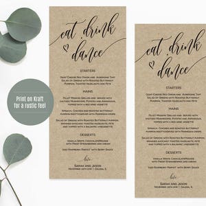 Wedding Menu Template, Eat Drink Dance Menu Printable, Diy Menu Card ...