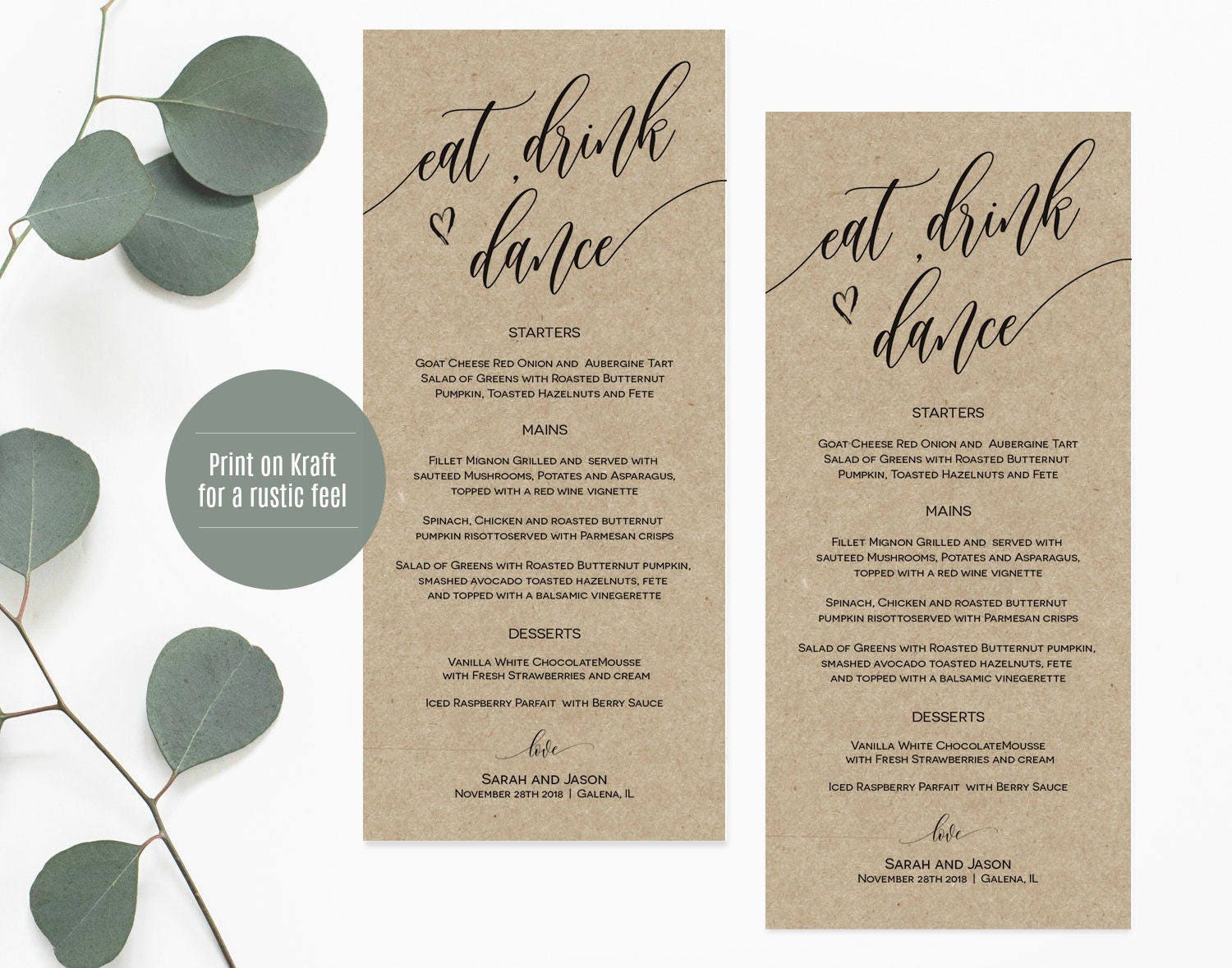 Wedding Menu Template, Eat Drink Dance Menu Printable, Diy Menu Card ...