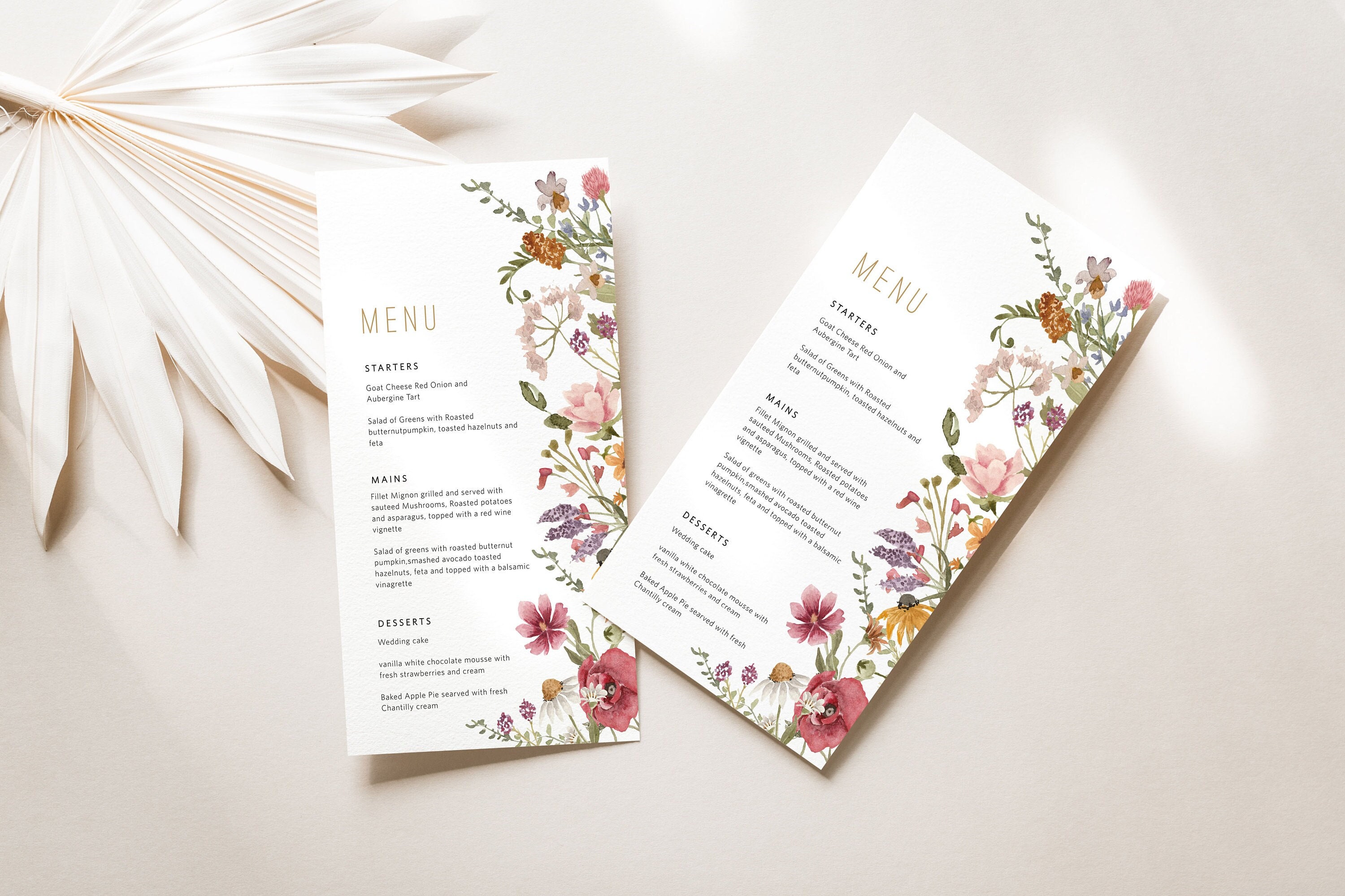Wildflower Menu Card Floral Menu Template Wedding Menu | Etsy