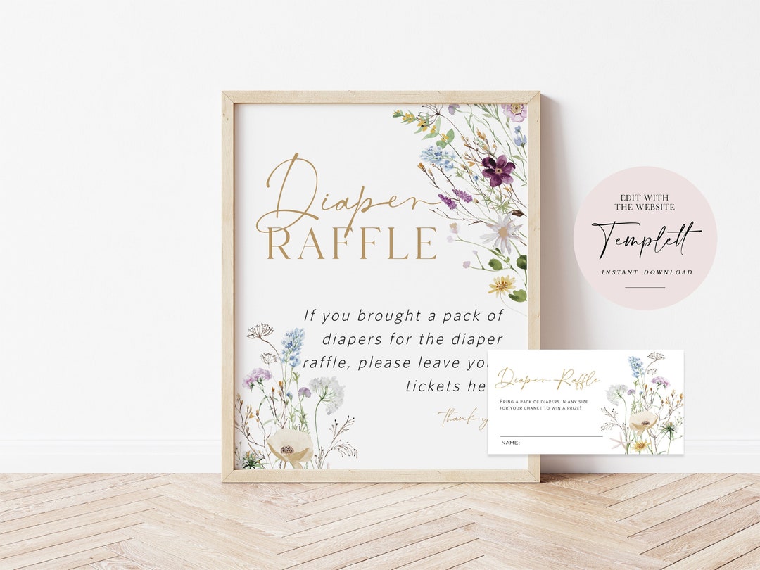 Wildflower Baby Shower Diaper Raffle Sign and Raffle Tickets, Diaper ...