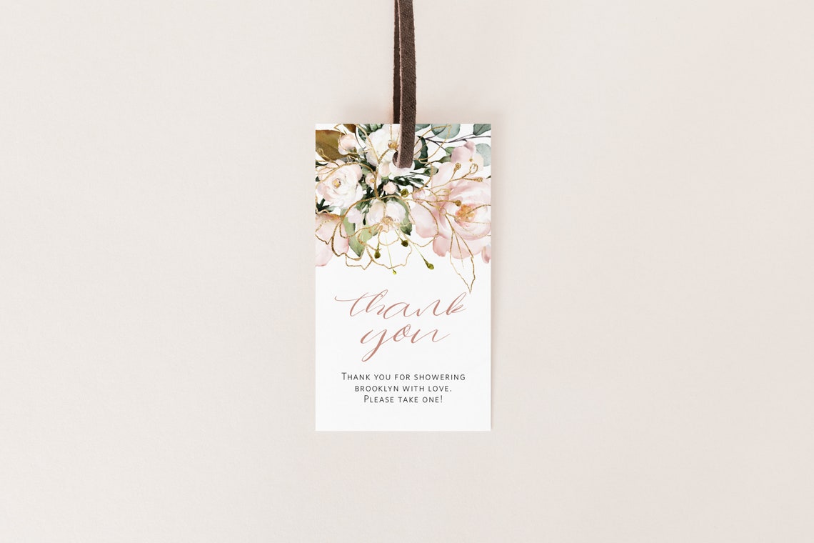 Pink Gold Thank You Tag Printable Favor Tag Template Favor - Etsy