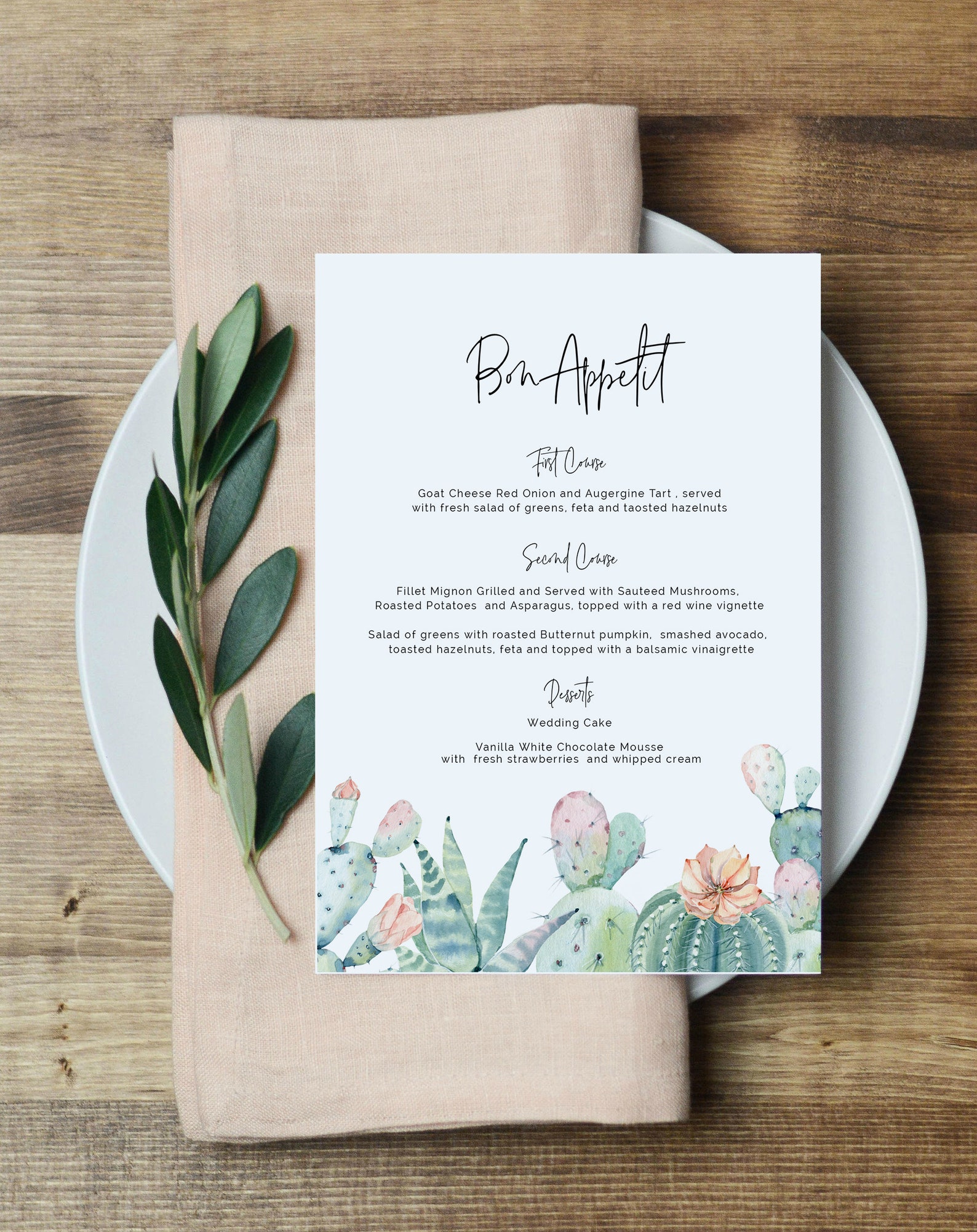 Cactus Menu Template Menu Card Printable Menu 5x7 Instant | Etsy