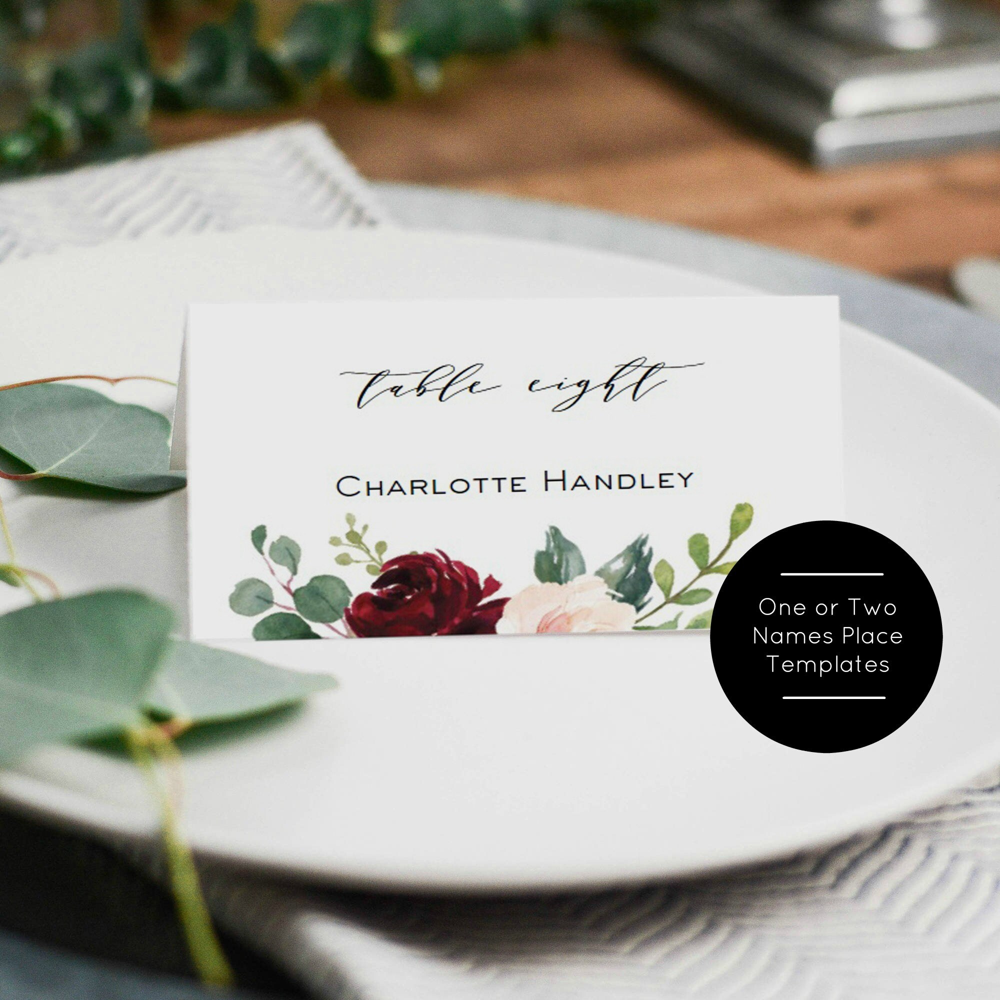 Burgundy Plac Card Template Printable Place Card Burgundy | Etsy