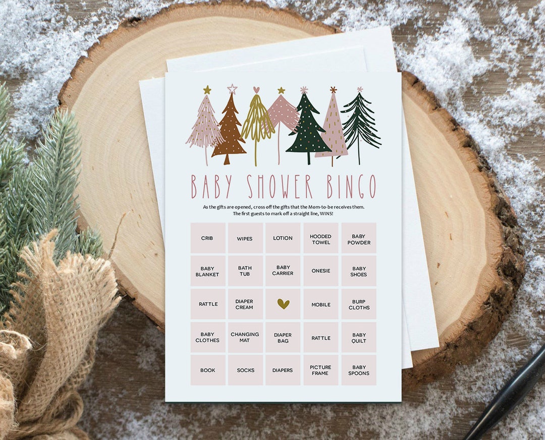 Christmas Baby Bingo, Pink Christmas Baby Shower Game, Printable Bingo ...