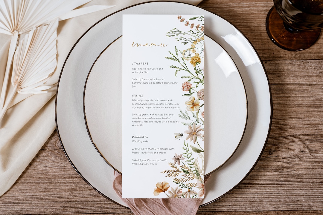 Wildflower Menu Card, Floral Menu Template, Wedding Menu, Instant ...