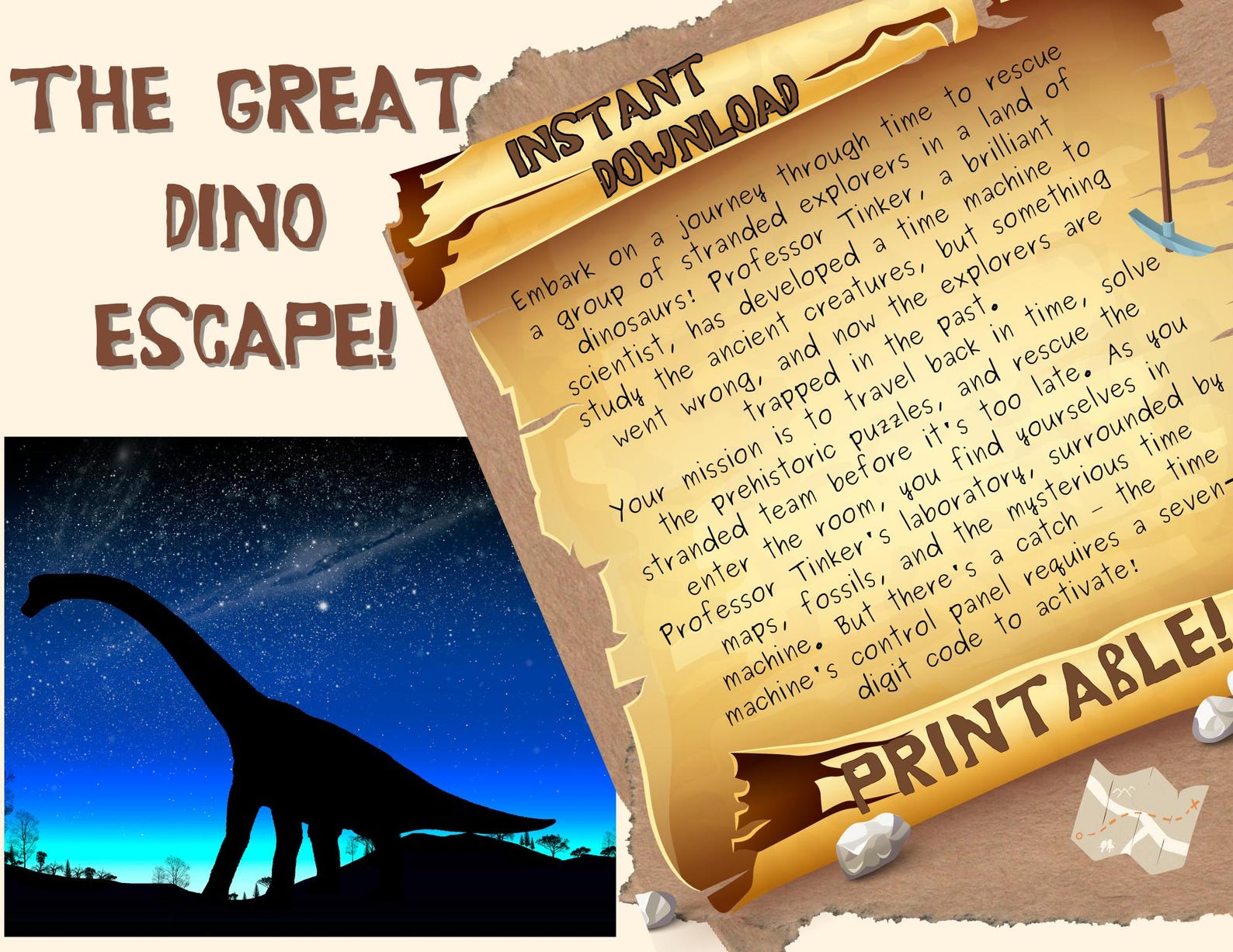 Dinosaur Escape Room Kit Printable | Classroom & Party Escape Room Game ...