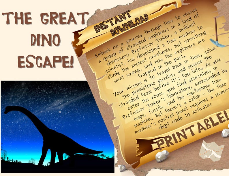 Dinosaur Escape Room Kit Printable | Classroom & Party Escape Room Game ...