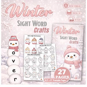 Winter Sight Word Crafts | Cut and Paste Literacy Activities | Fine ...