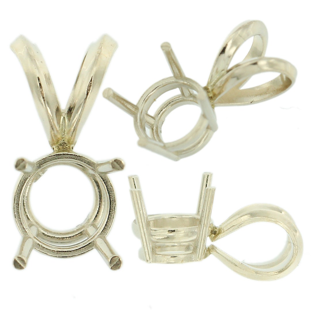 14K White Gold Round Pendant Setting Rabbit Ear Bail Mounting 0.05ct 5 ...