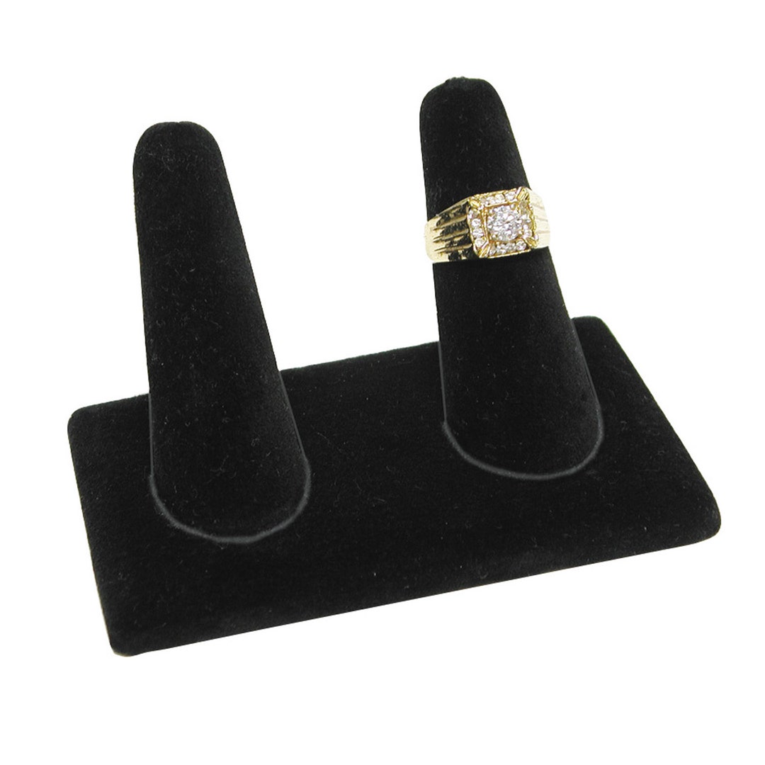 Black Velvet 2 Ring Jewelry Display Holder Long Finger Showcase Stand ...