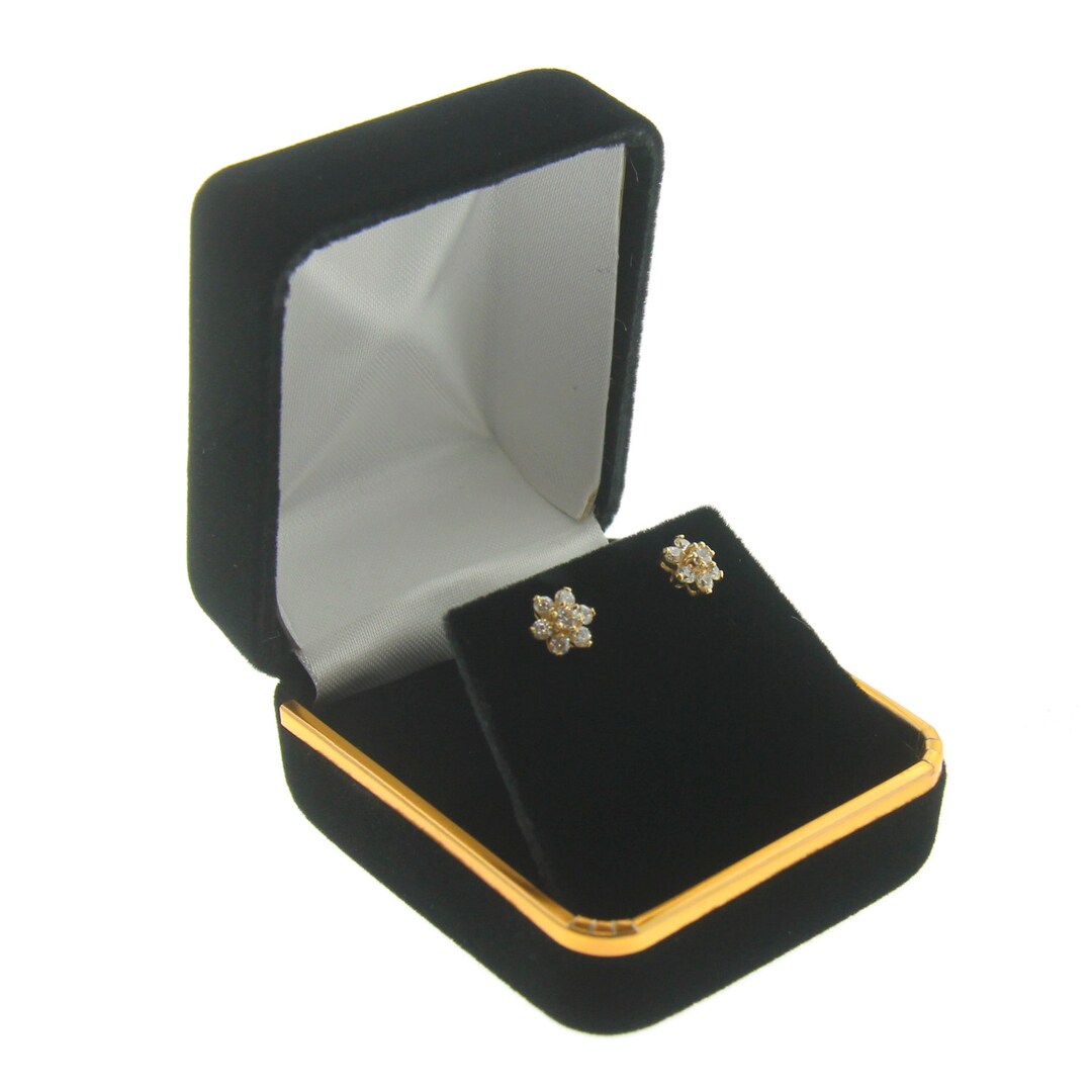 Black Velvet Stud Earring Box Display Jewelry Gift Box Gold Trim - Etsy