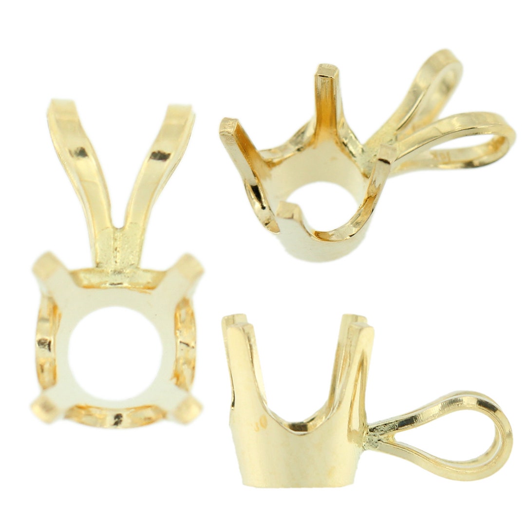 14K Yellow Gold Round Pendant Setting Rabbit Ear Bail Mounting - Etsy