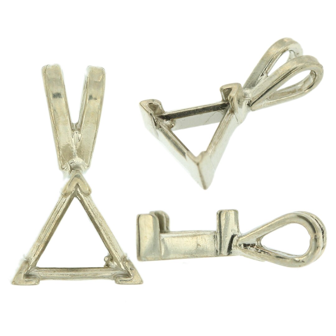 14K White Gold Triangle Pendant Setting Rabbit Ear Bail Mounting 0.12ct ...