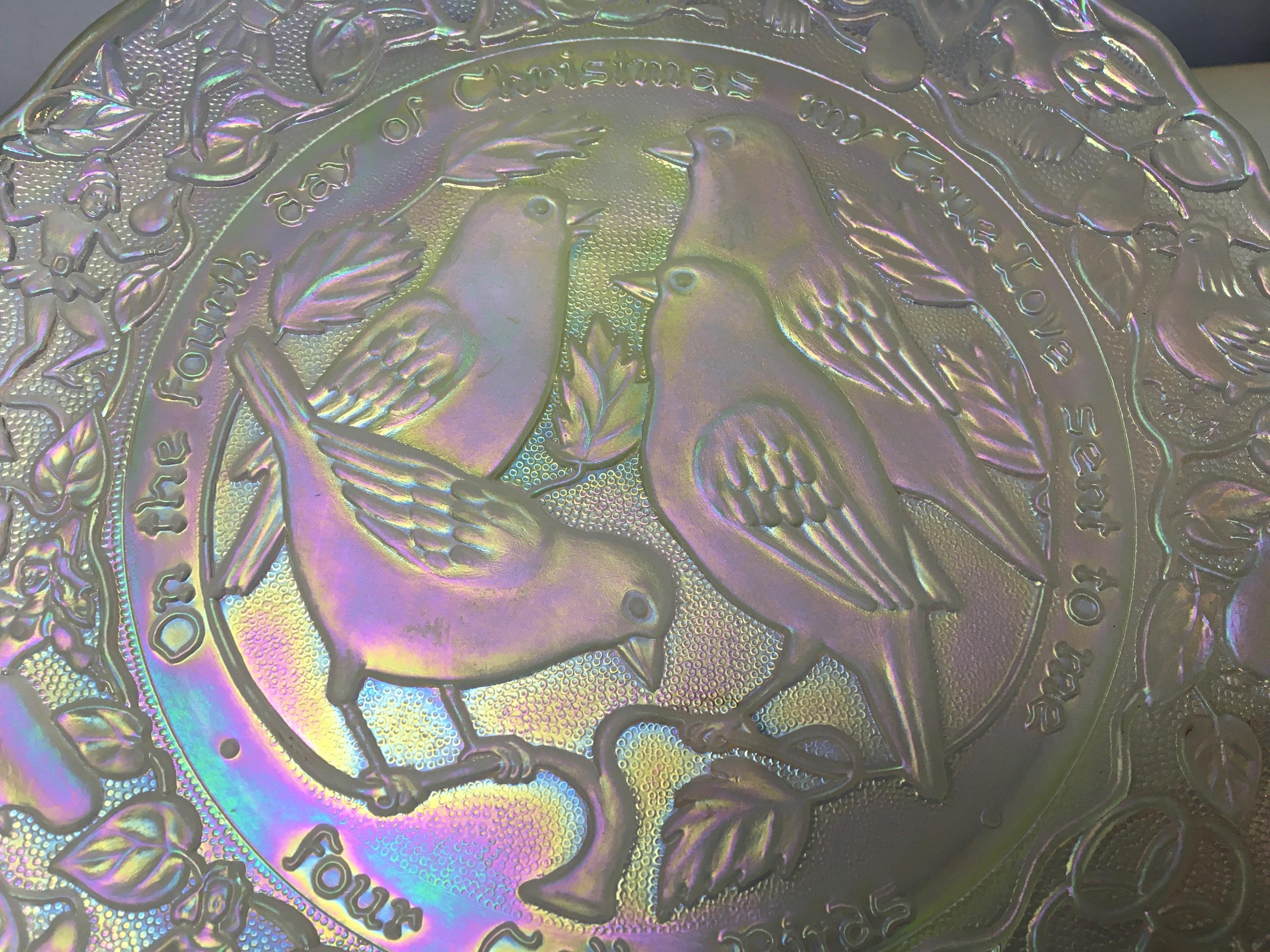 Vintage Imperial Carnival Glass Christmas Plate, 4 Colly Birds (1973 ...