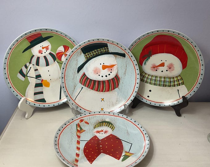 Christmas SNOWMAN Dessert Plates “FROSTY FOLKS” Snowman Oneida ...