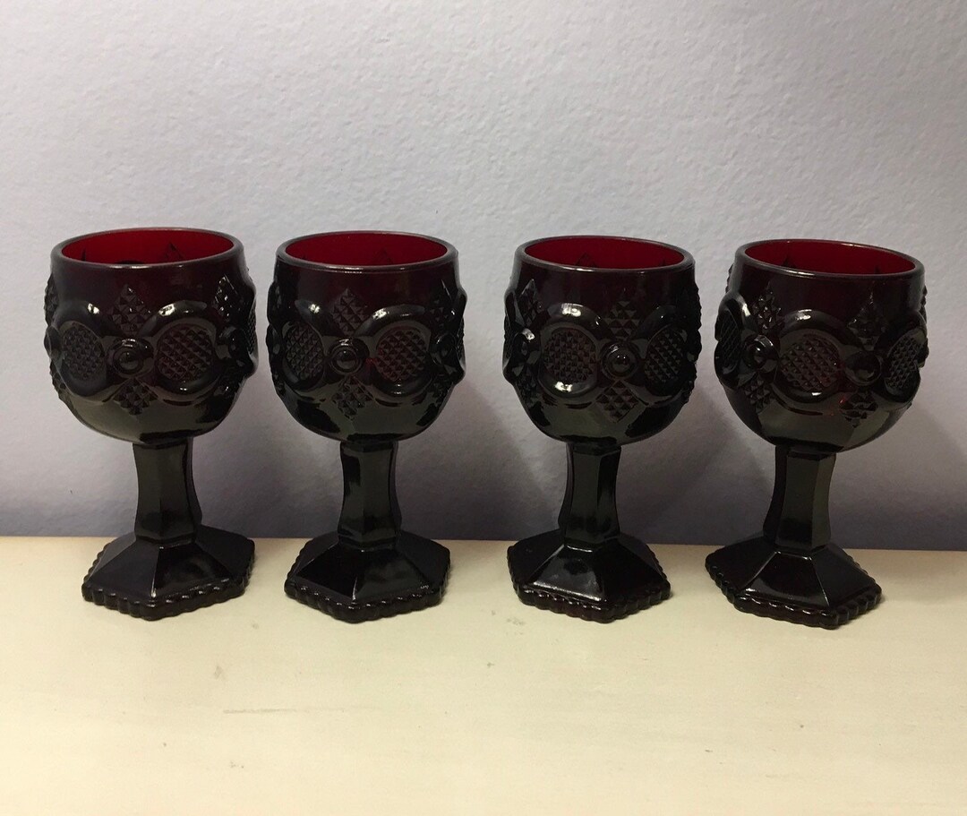 Ruby Red Goblets CAPE COD Cordial/wine Glasses Avon 1876 4oz Sandwich ...