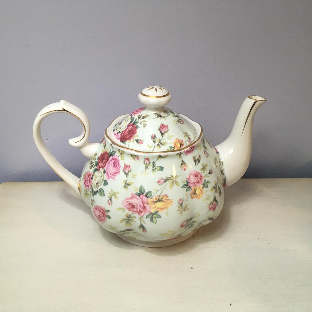 Shabby Chic GRACE'S TEAWARE Teapot White Porcelain Pink Floral ...