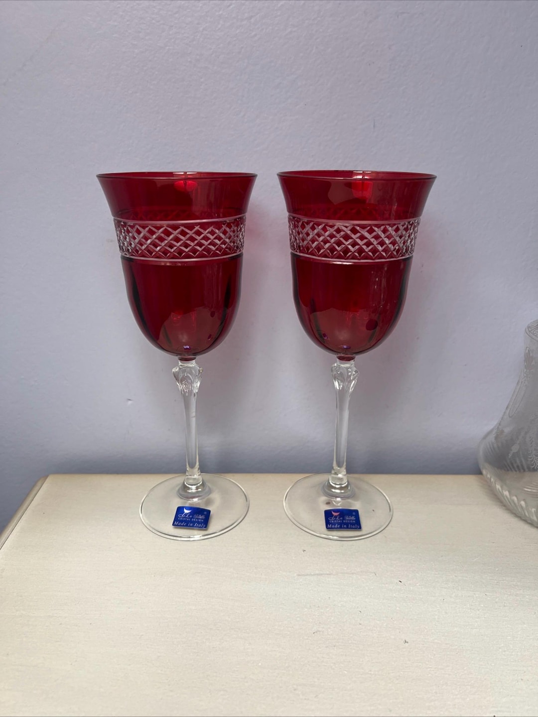 Vintage Ruby Red Cut Crystal Wine Glasses, GA Gioielli De Tavola, Italy ...