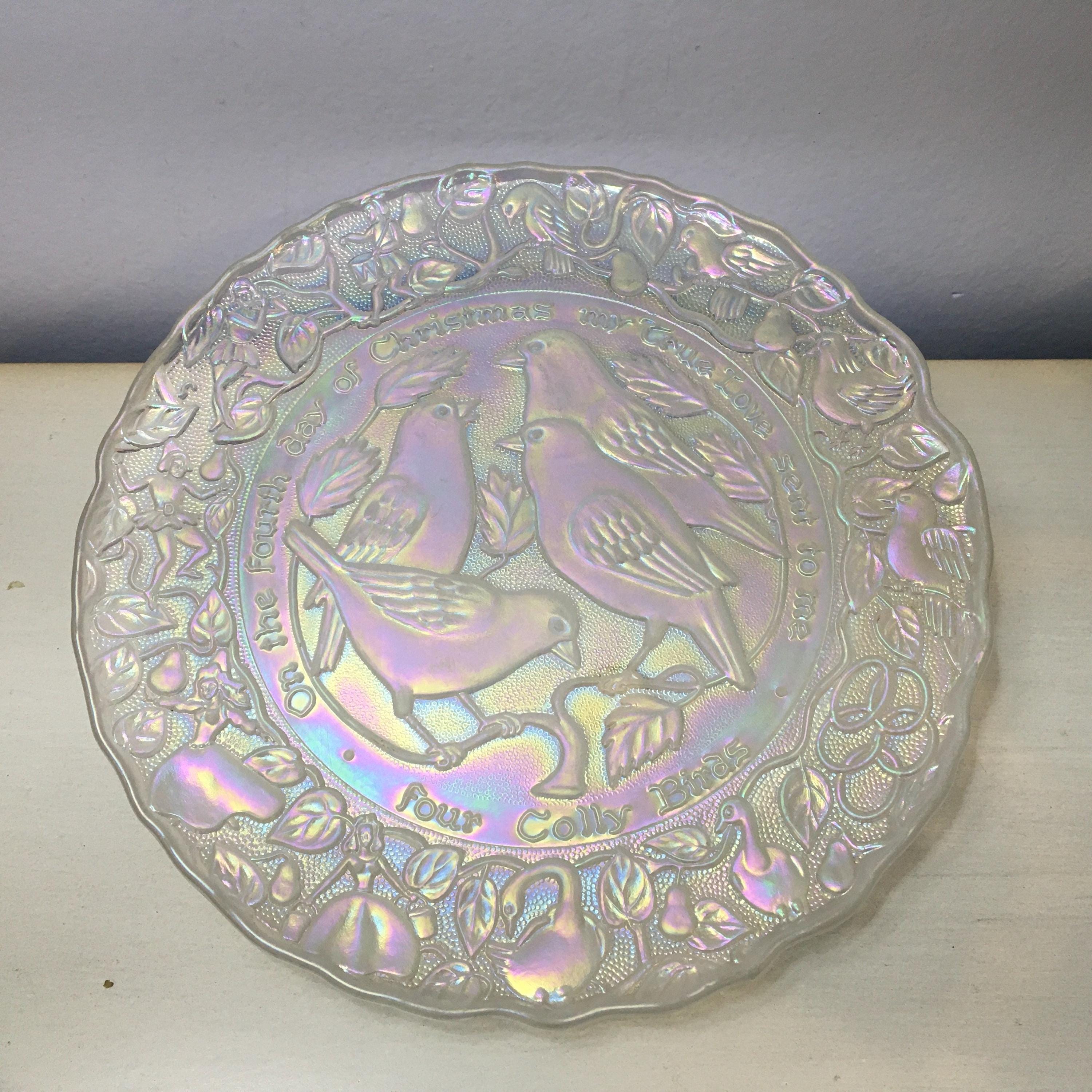 Vintage Imperial Carnival Glass Christmas Plate, 4 Colly Birds (1973 ...