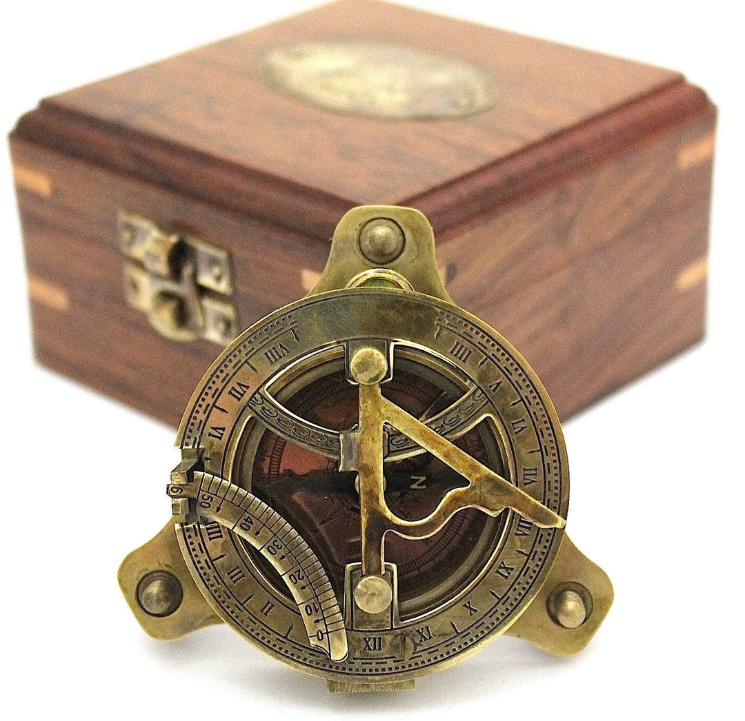 Handmade Brass Sundial Compass – Nautical Decor With Wooden Box - Etsy