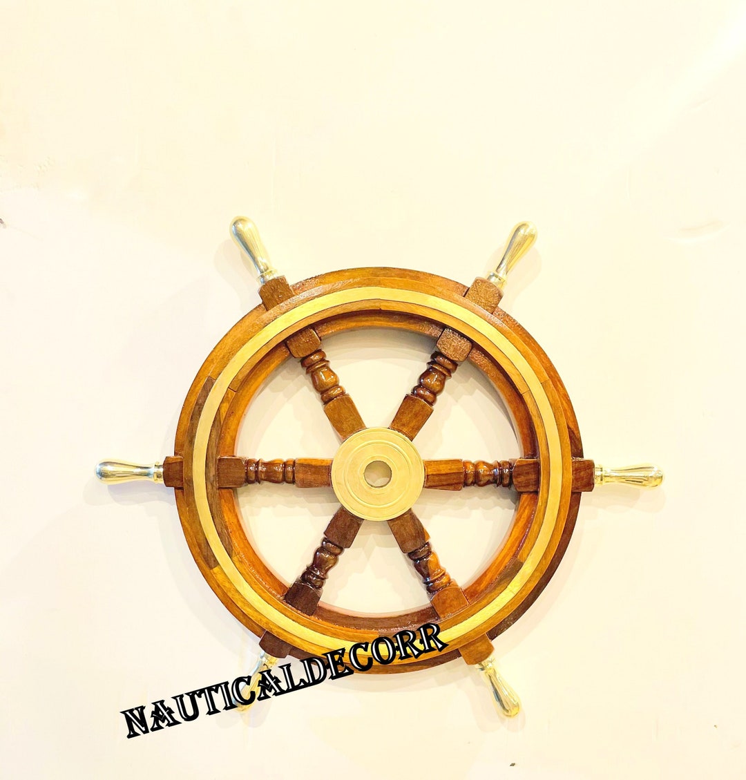 18'' Nautical Ship Wheel Boat Steering Handle Wheel With Brass Hub ...