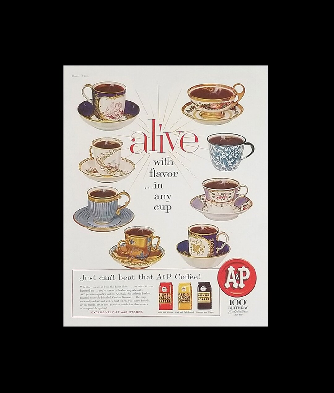 A & P Coffee Original Print Ad From 1959 - Alive With Flavor in Any Cup ...