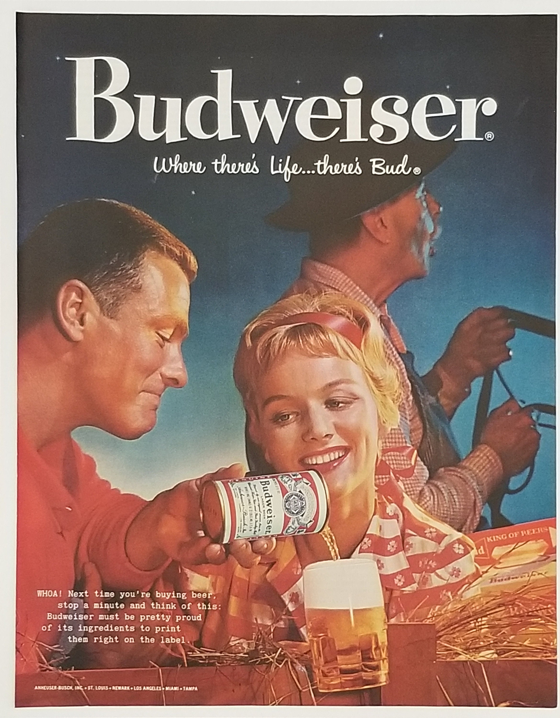 Budweiser Original Print Ad From 1959 - Where There's Life... There's ...