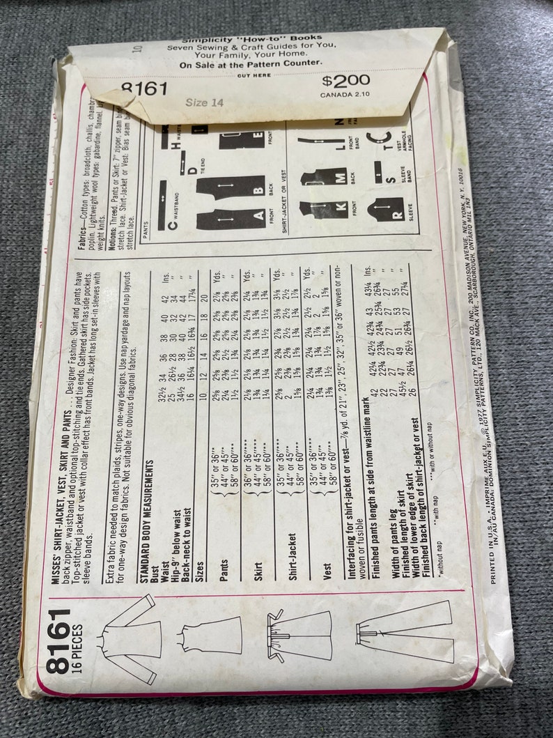 Simplicity Sewing Pattern #8161 for Skirt, Pats and Vest - Etsy