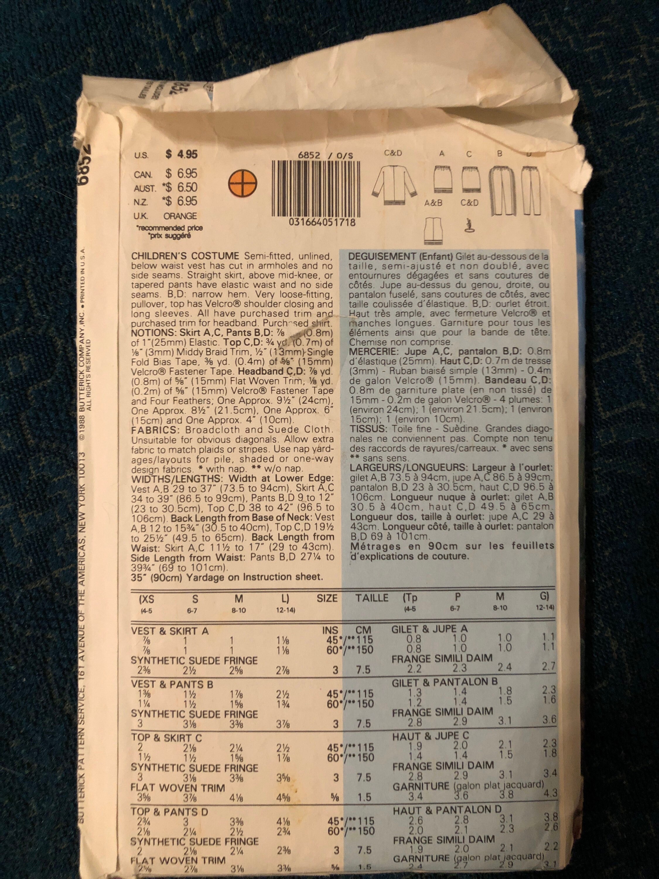 Butterick Pattern 6852 child size Old Western Costumes | Etsy