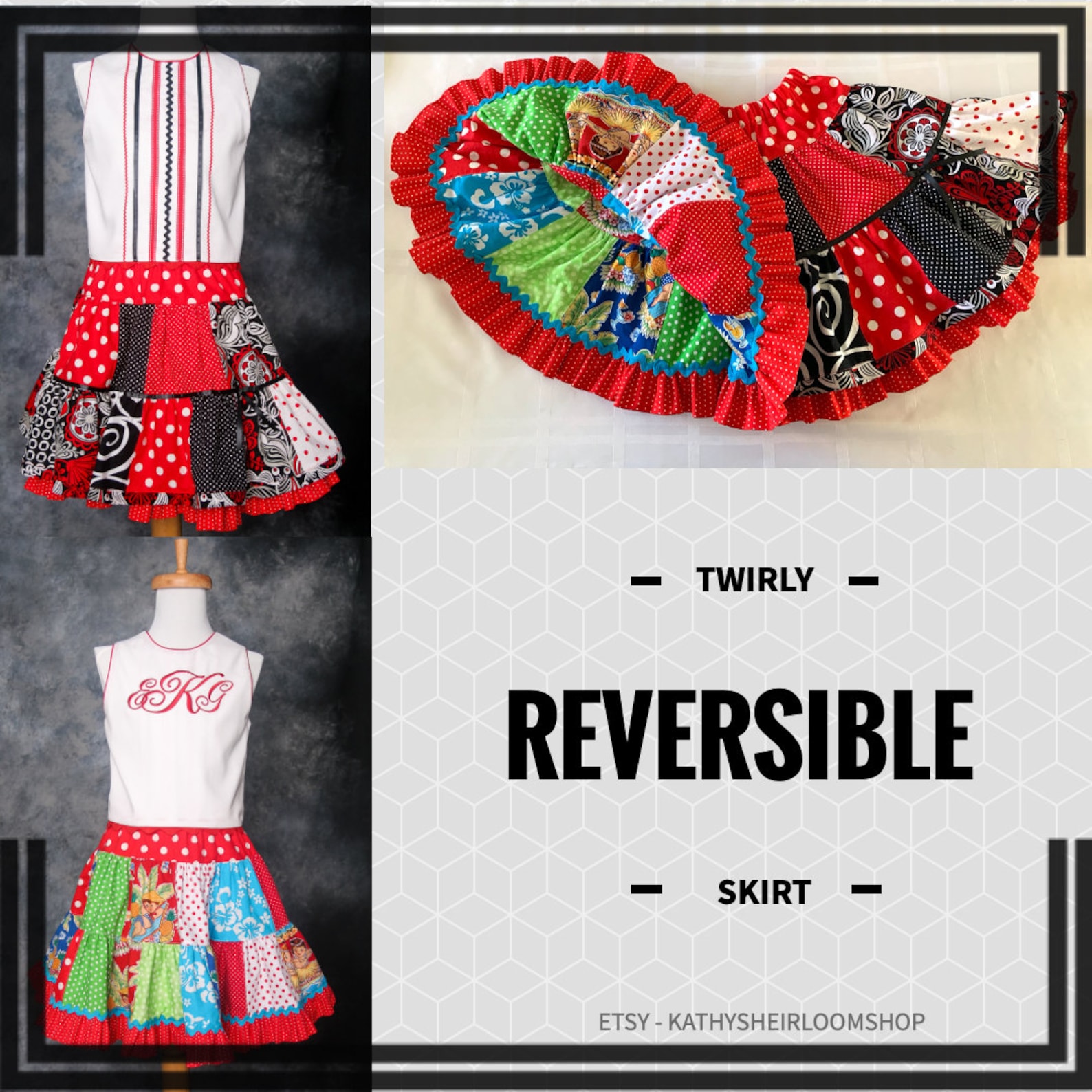 Reversible Patchwork Twirl Skirt PDF Pattern Size 1 12 - Etsy