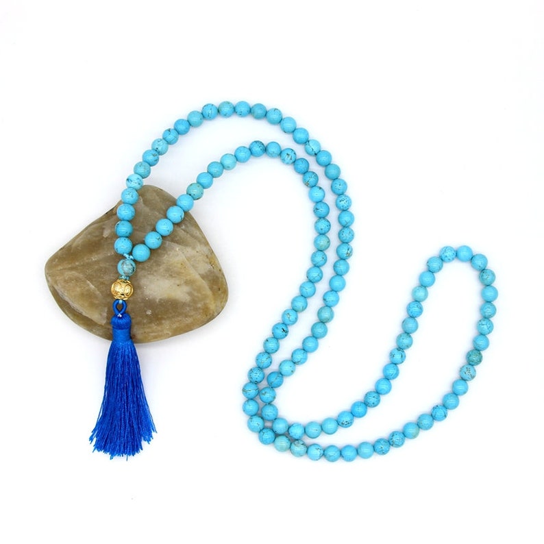 Turquoise Mala Necklace Blue Magnisite 108 Mala Beads Buddhist Prayer ...